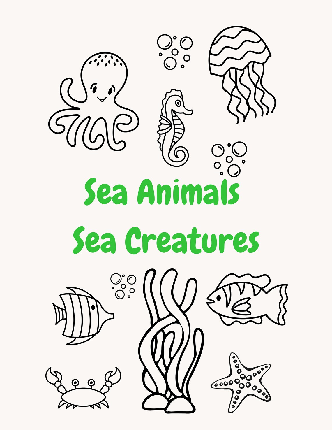 Kids Coloring Worksheets Sea Creatures Love Happy Fish Octopus Dolphins ...