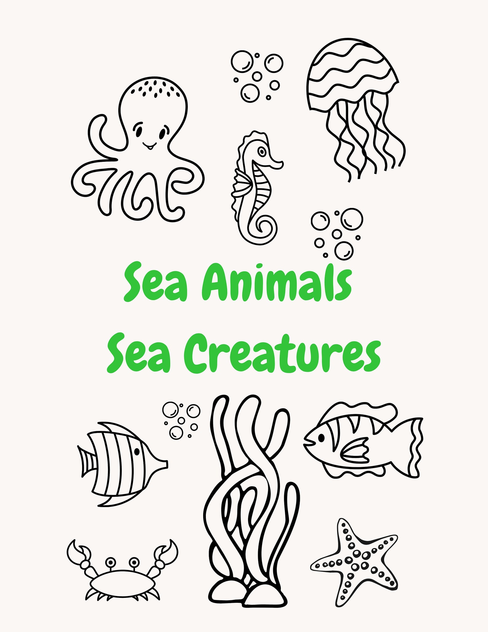 Kids Coloring Worksheets Sea Creatures Love Happy Fish Octopus Dolphins ...