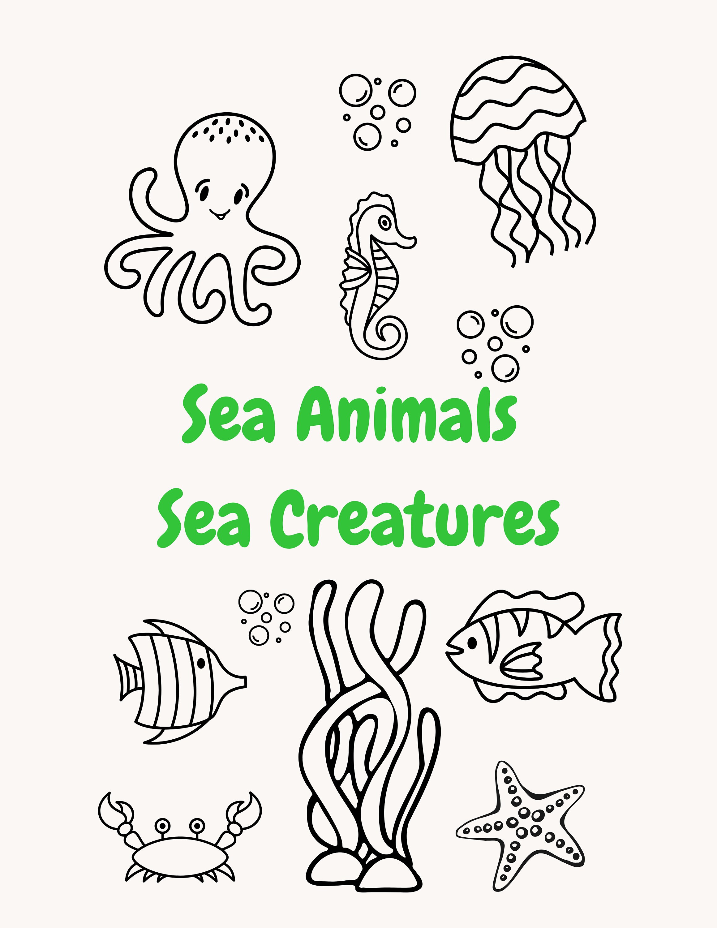 Kids Coloring Worksheets Sea Creatures Love Happy Fish Octopus Dolphins ...