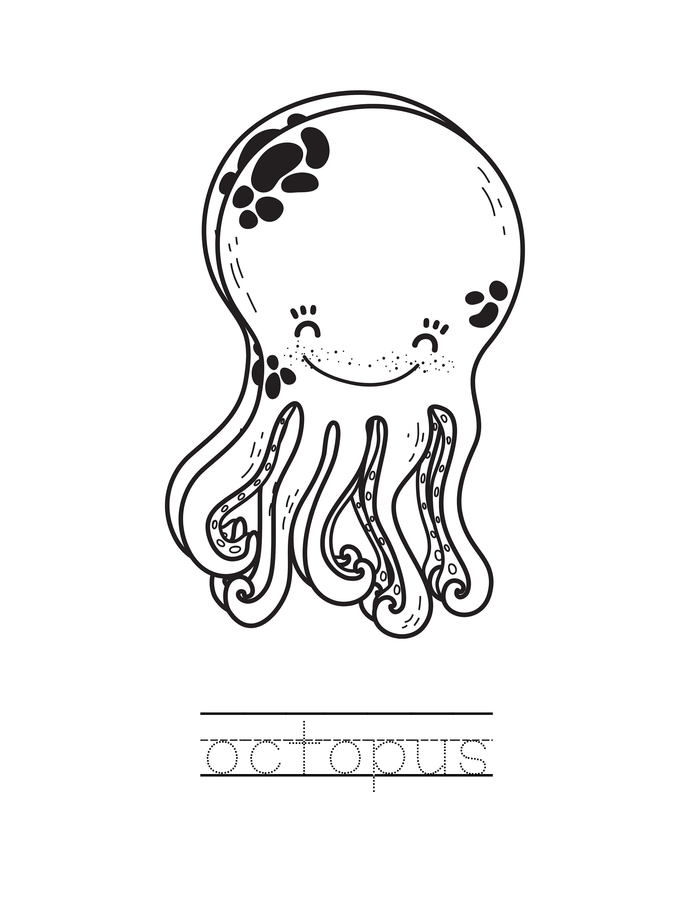 Kids Coloring Worksheets Sea Creatures Love Happy Fish Octopus Dolphins ...