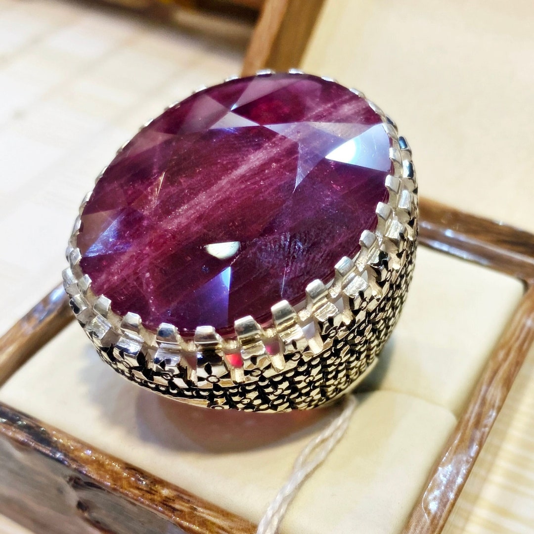 100ct Afghan Ruby Ring: Handmade Sterling Silver Yaqoot Ring - Etsy