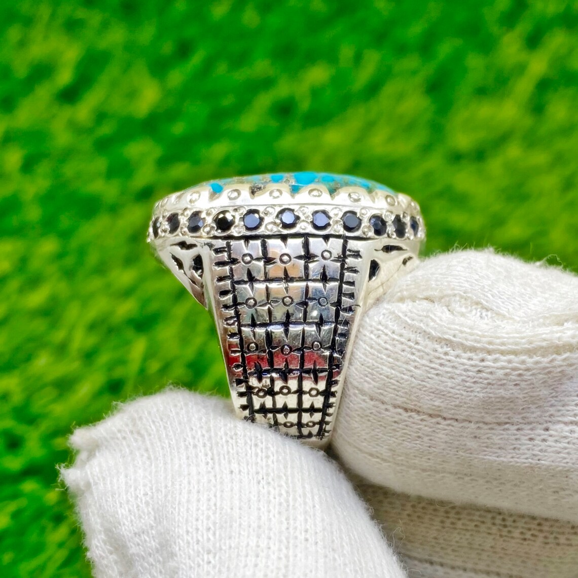 Big Oval 25.0 Cts Shape Real Turquoise Ring Dark Firoza Ring Mens ...