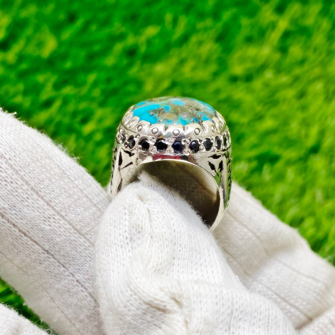 Big Oval 25.0 Cts Shape Real Turquoise Ring Dark Firoza Ring Mens ...