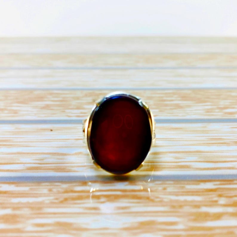 Yemeni Aqeeq Agate Sterling Silver Ring, Habshi Blood Red Stone - Etsy