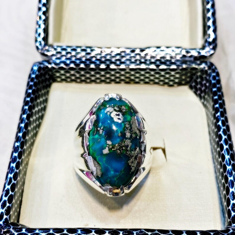 Big Oval Shape Real Turquoise Ring Sabza Ring Dark Firoza Ring Mens ...