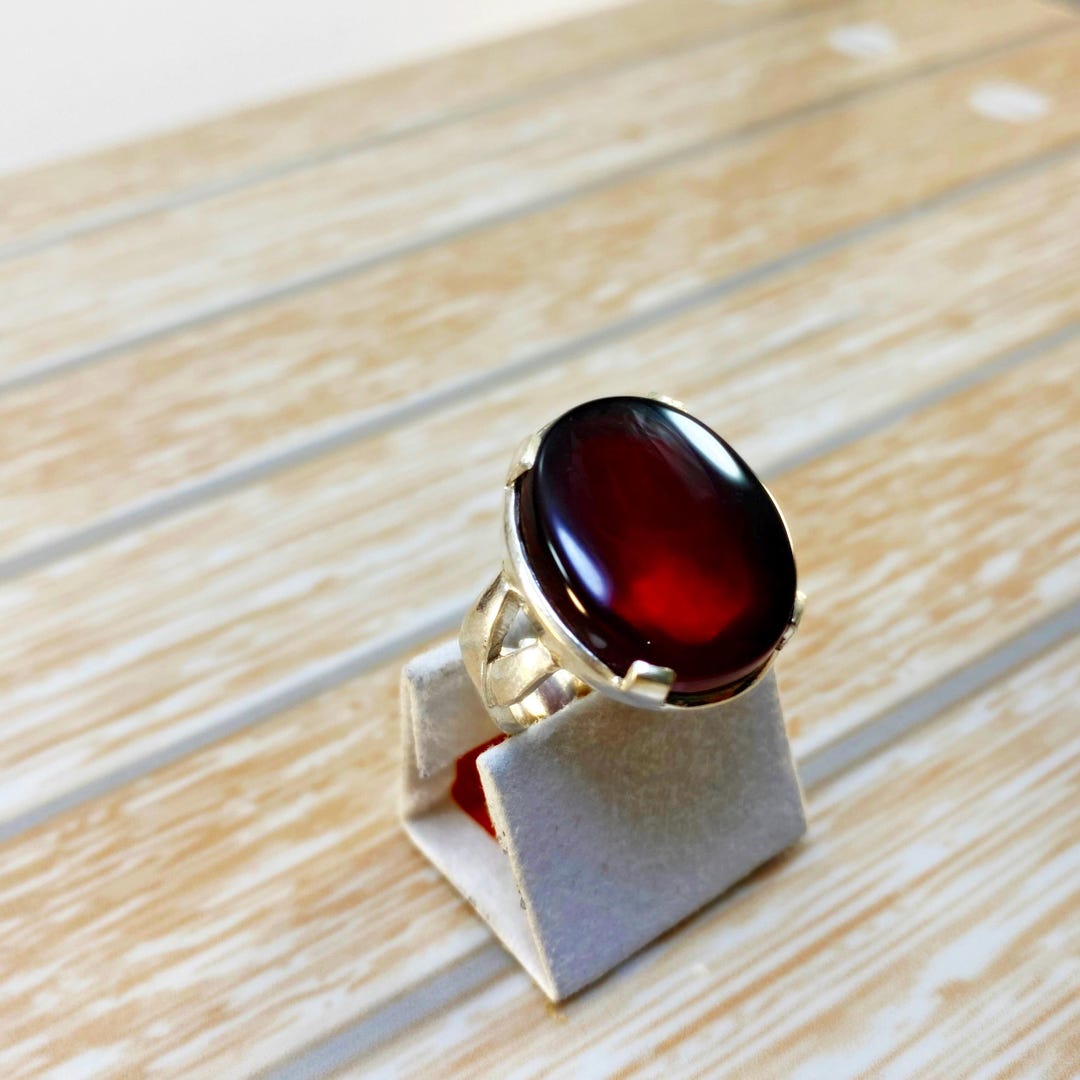 Yemeni Aqeeq Agate Sterling Silver Ring, Habshi Blood Red Stone - Etsy