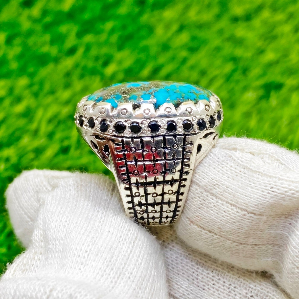 Big Oval 25.0 Cts Shape Real Turquoise Ring Dark Firoza Ring Mens ...