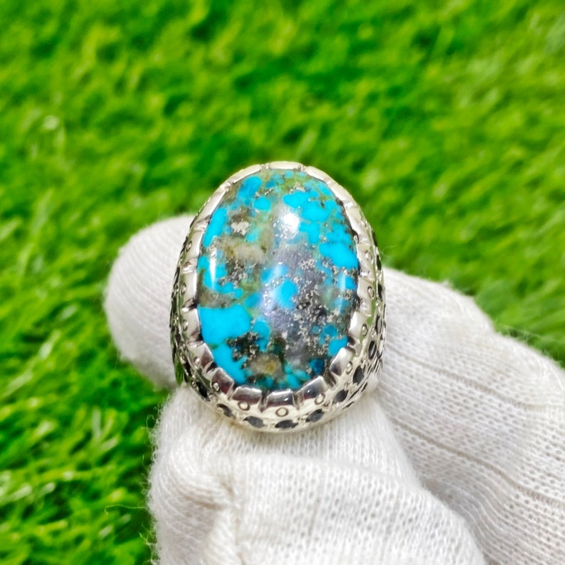 Big Oval 25.0 Cts Shape Real Turquoise Ring Dark Firoza Ring Mens ...