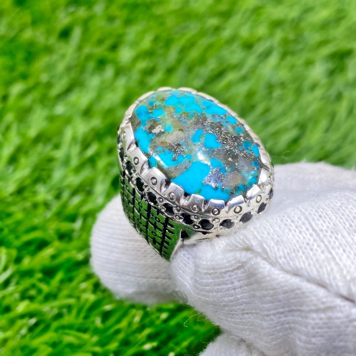 Big Oval 25.0 Cts Shape Real Turquoise Ring Dark Firoza Ring Mens ...