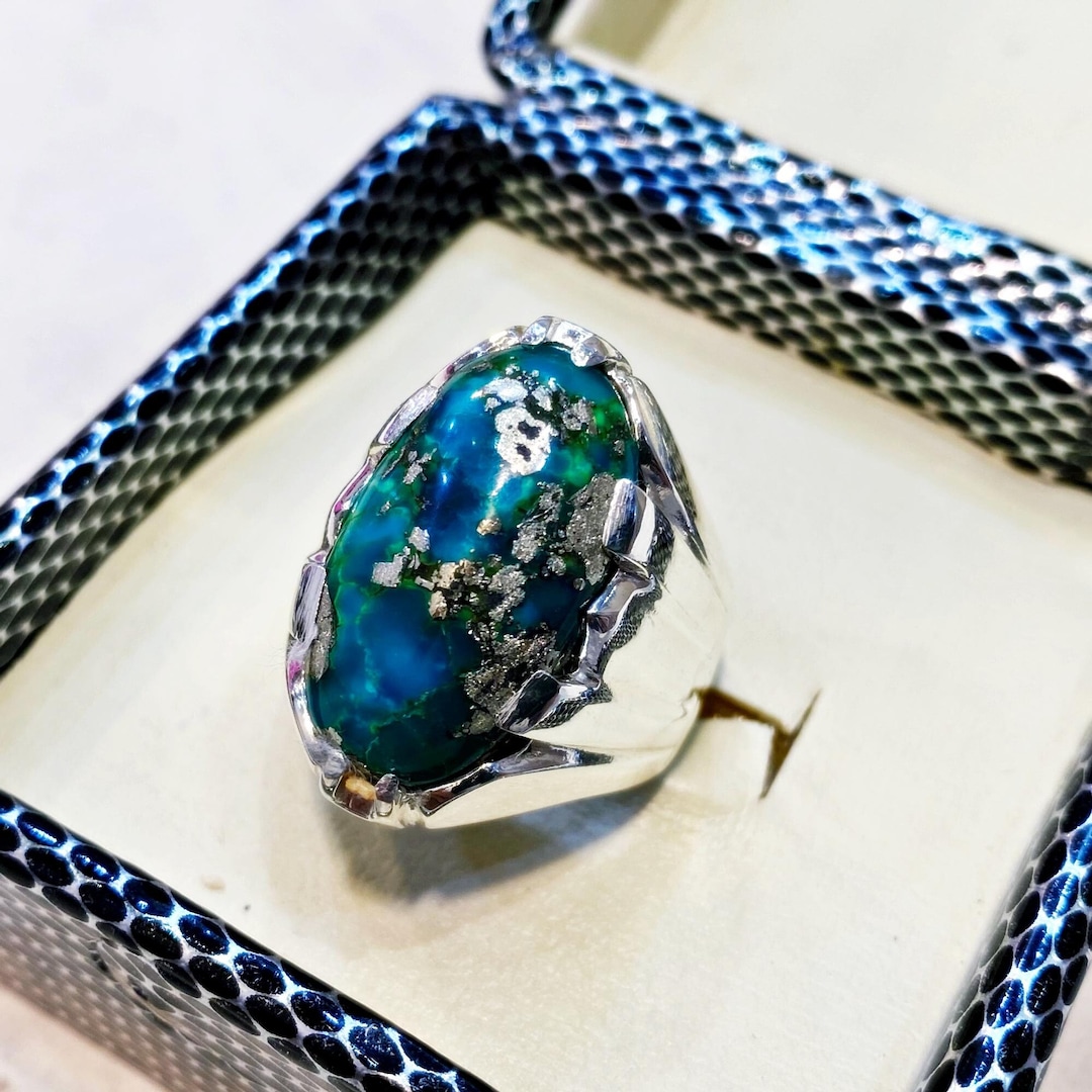 Big Oval 25.0 Cts Shape Real Turquoise Ring Dark Firoza Ring Mens ...