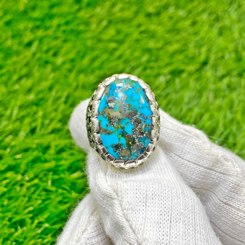 Big Oval 25.0 Cts Shape Real Turquoise Ring Dark Firoza Ring Mens ...