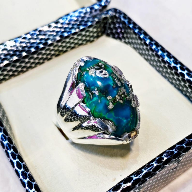 Big Oval Shape Real Turquoise Ring Sabza Ring Dark Firoza Ring Mens ...