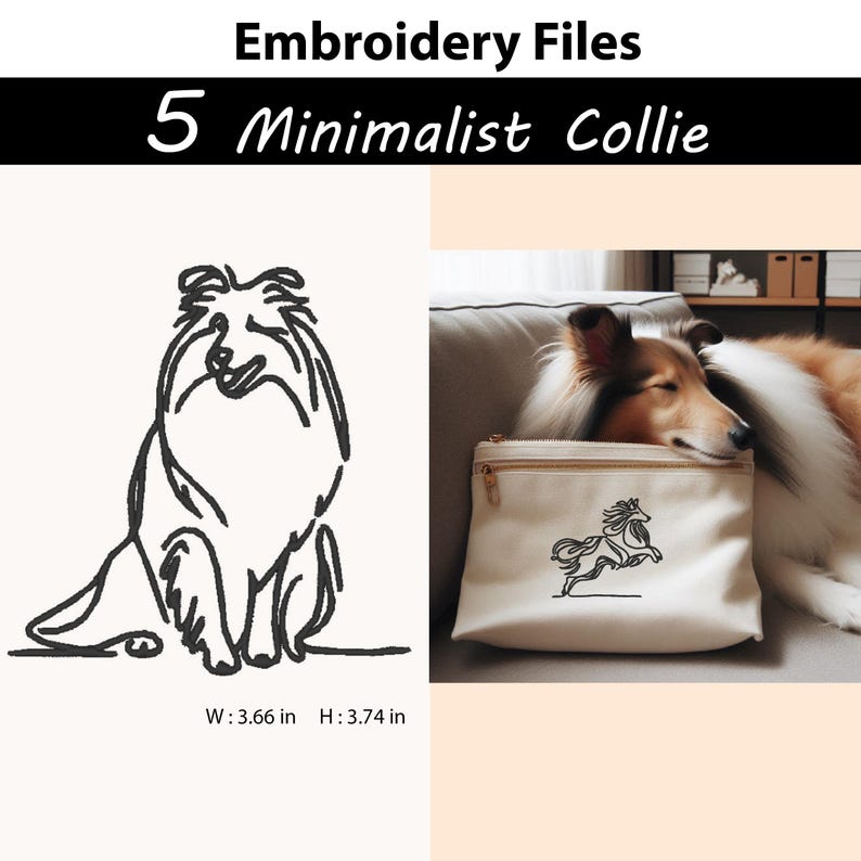 5 Embroidery Design Minimalist Collie Line Art,dog Breed,pet Embroidery ...