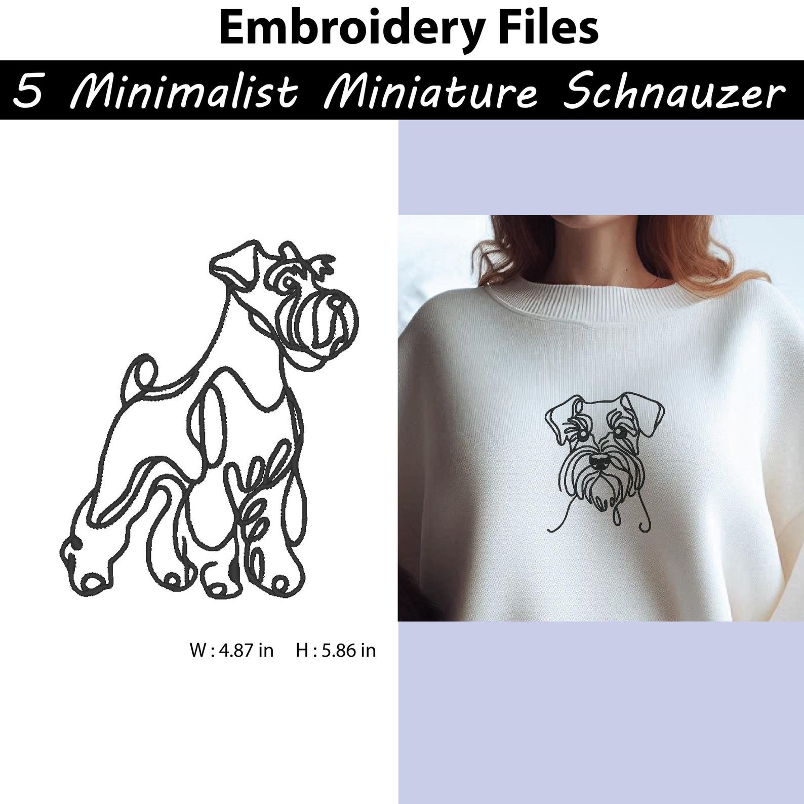 6x6 Inches | 5 Embroidery Design Minimalist Miniature Schnauzer Line ...