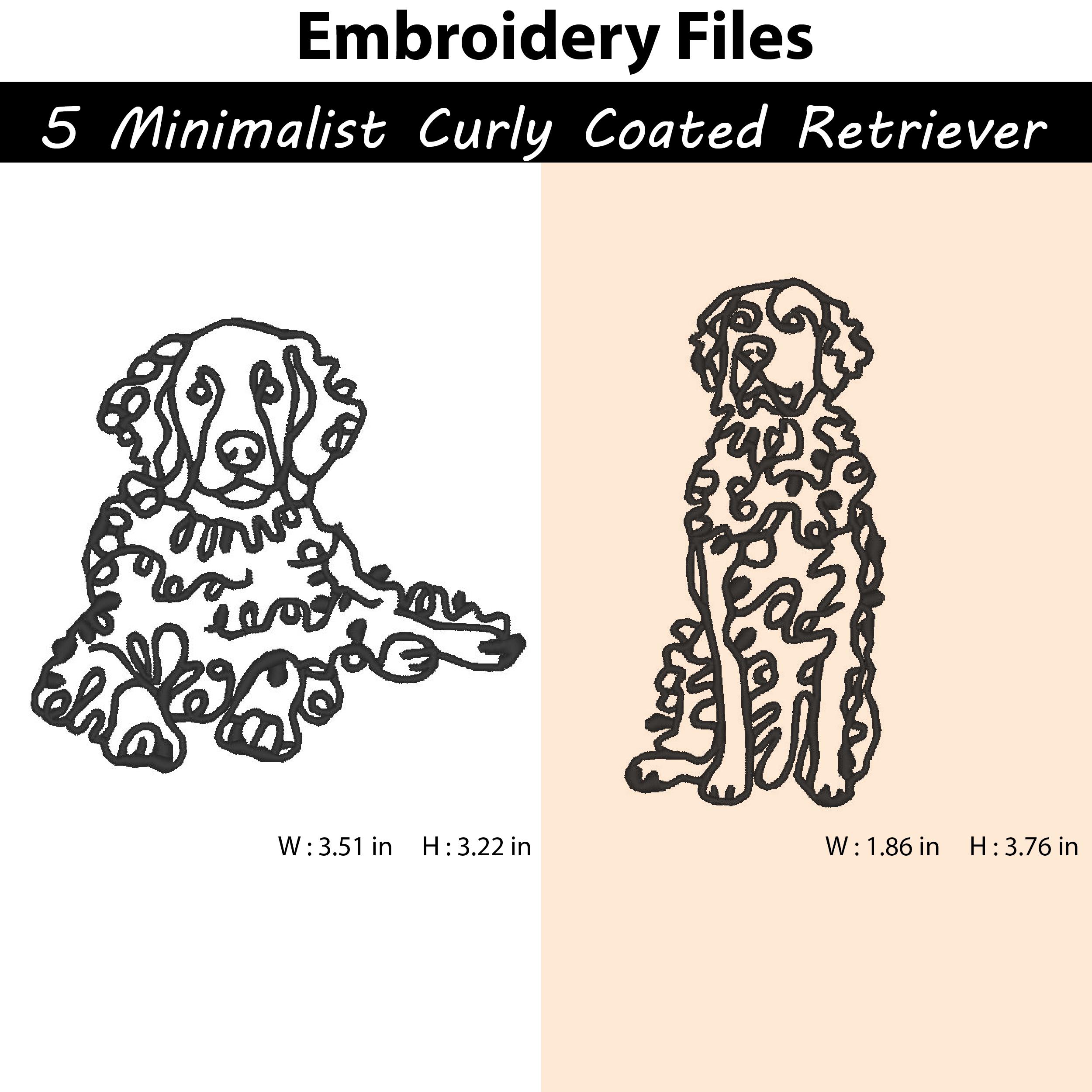 5 Embroidery Design Minimalist Curly Coated Retriever Line Art,dog ...