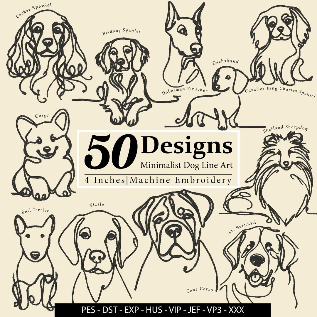 50 Embroidery Design Minimalist Dog Line Art,dog Breed Embroidery,pet ...