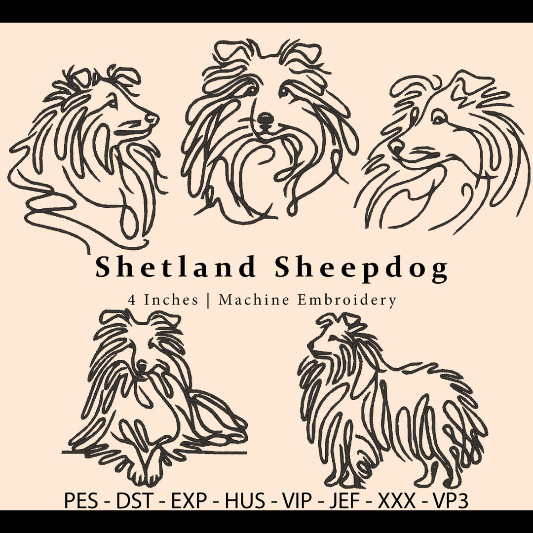 5 Embroidery Design Minimalist Sheltie | Shetland Sheepdog Line Art,dog ...
