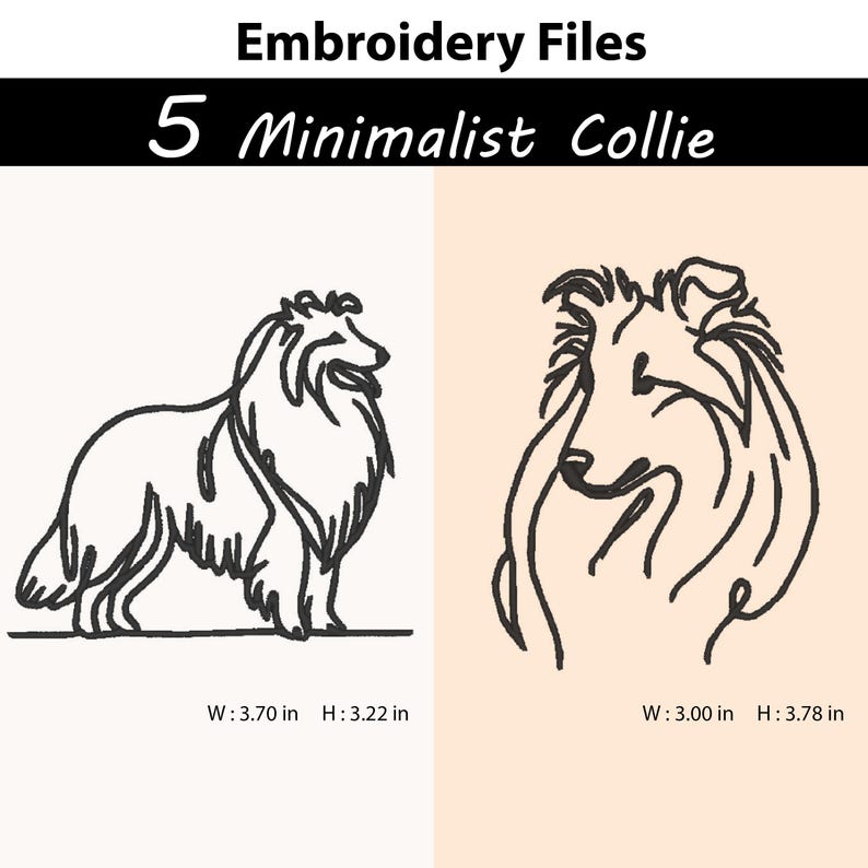 5 Embroidery Design Minimalist Collie Line Art,dog Breed,pet Embroidery ...