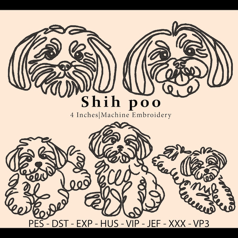 5 Embroidery Design Minimalist Shih Poo Line Art,dog Breed,pet ...