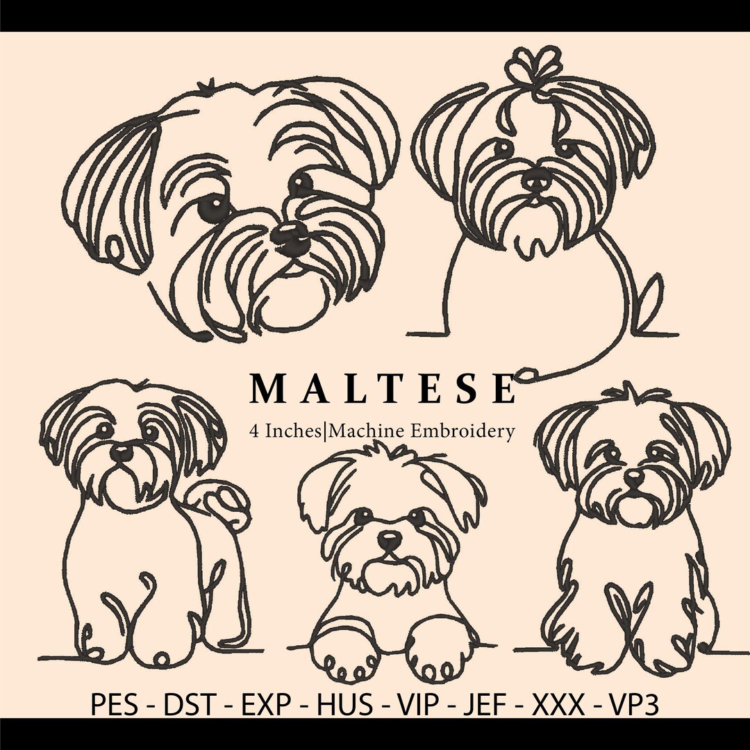 5 Embroidery Design Minimalist Maltese Line Art,dog Breed,pet ...