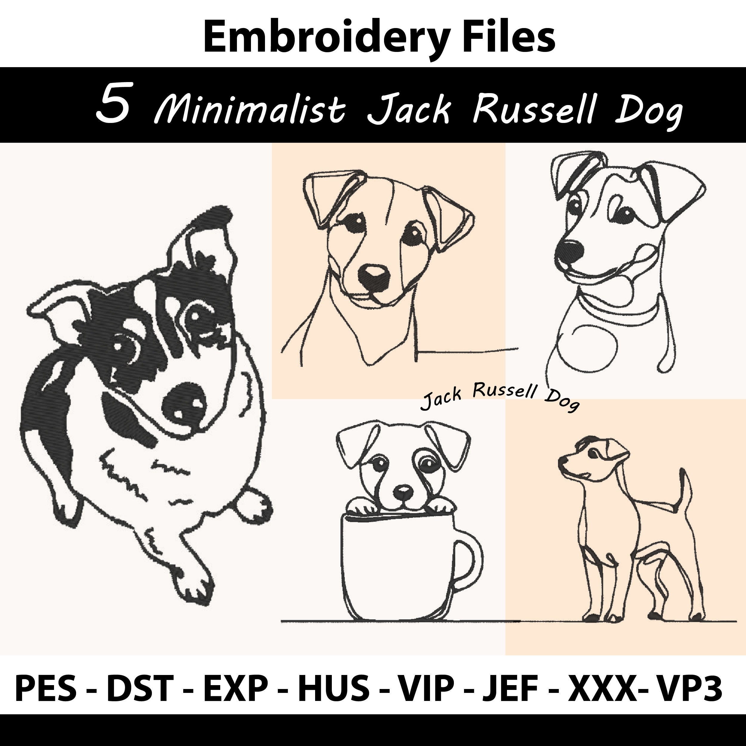 5 Embroidery Design Minimalist Jack Russell Terrier Dog Line Art,dog ...