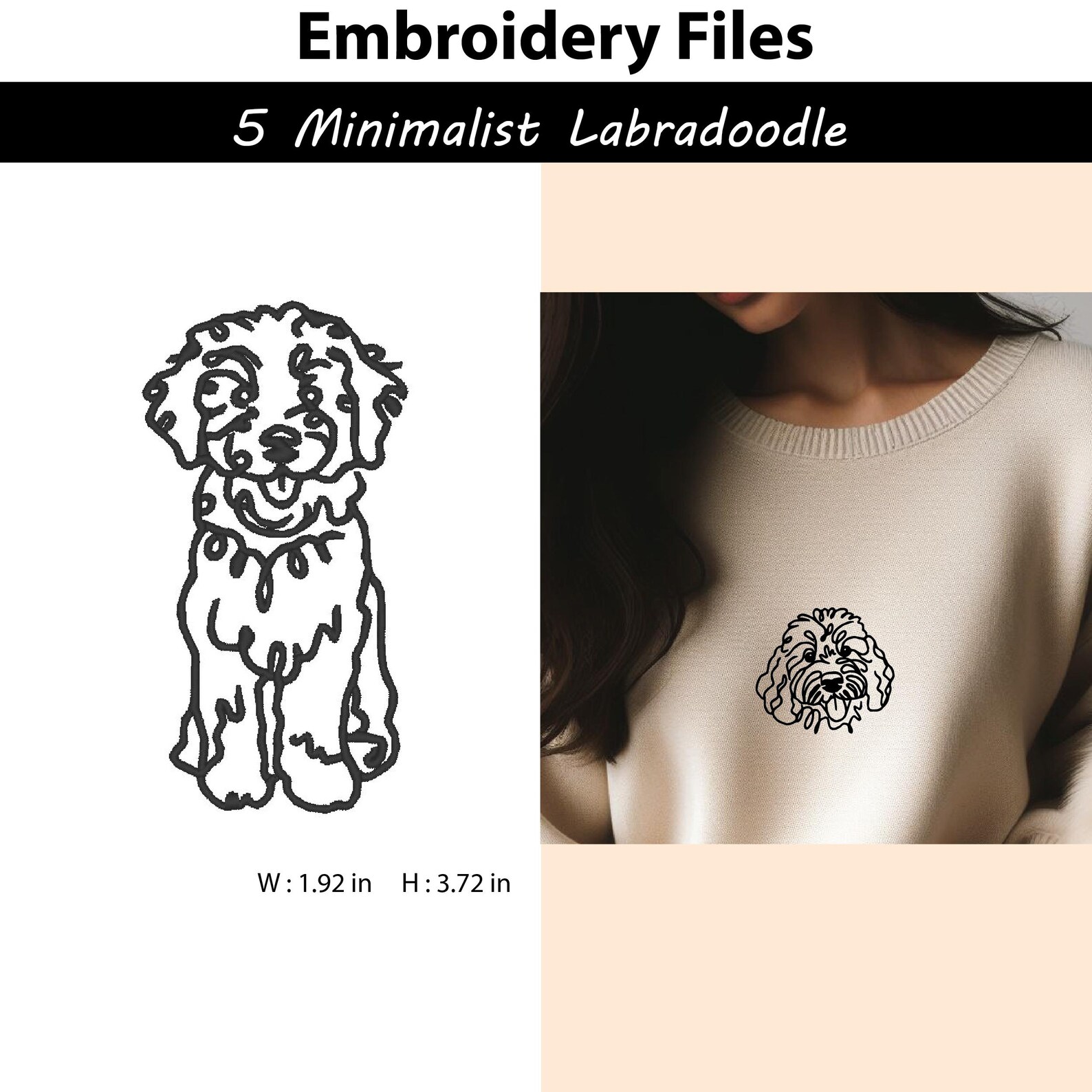 5 Embroidery Design Minimalist Labradoodle Line Art,dog Breed,pet ...