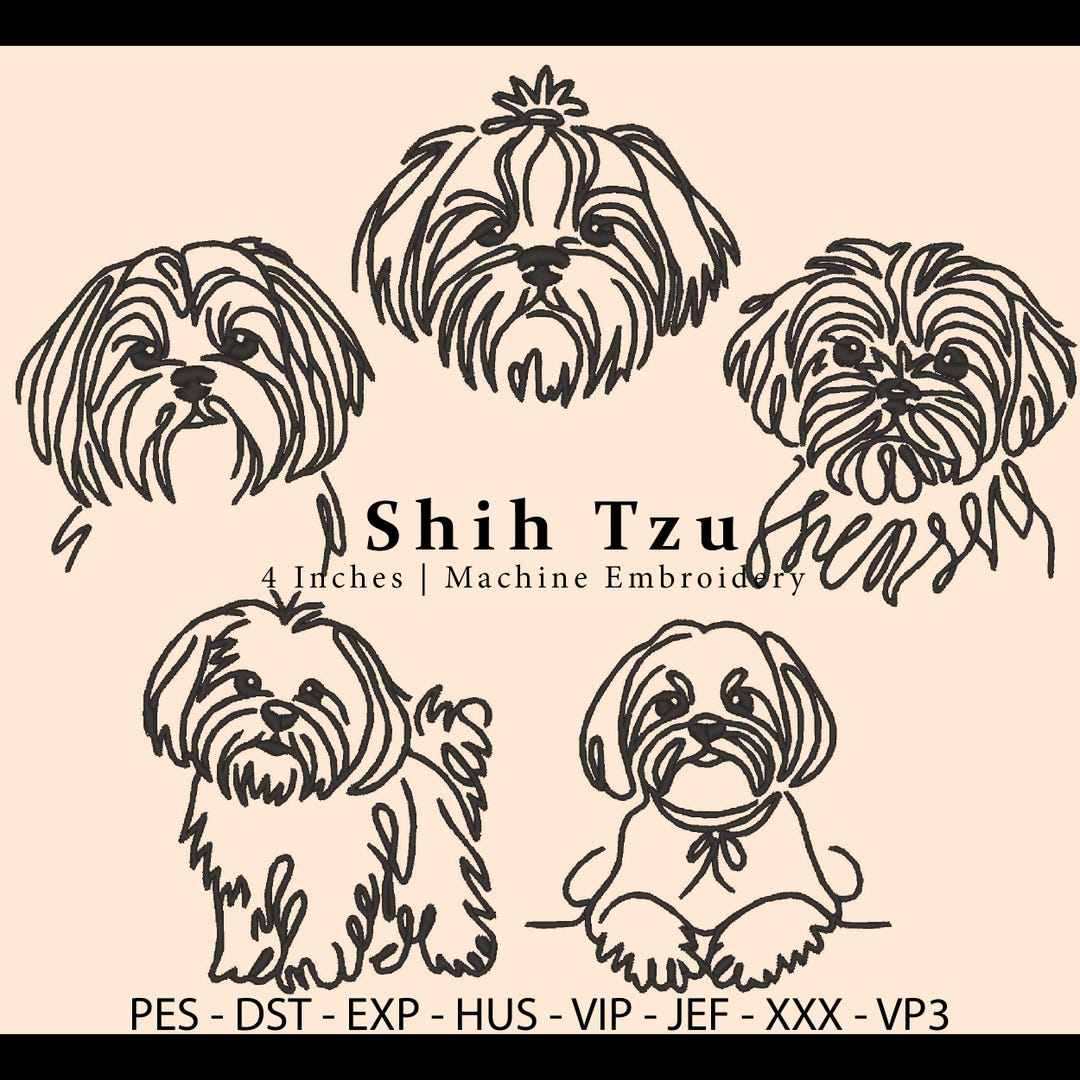5 Embroidery Design Minimalist Shih Tzu Line Art,dog Breed,pet ...