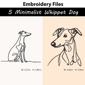 5 Embroidery Design Minimalist Whippet Dog Line Art,dog Breed,pet ...