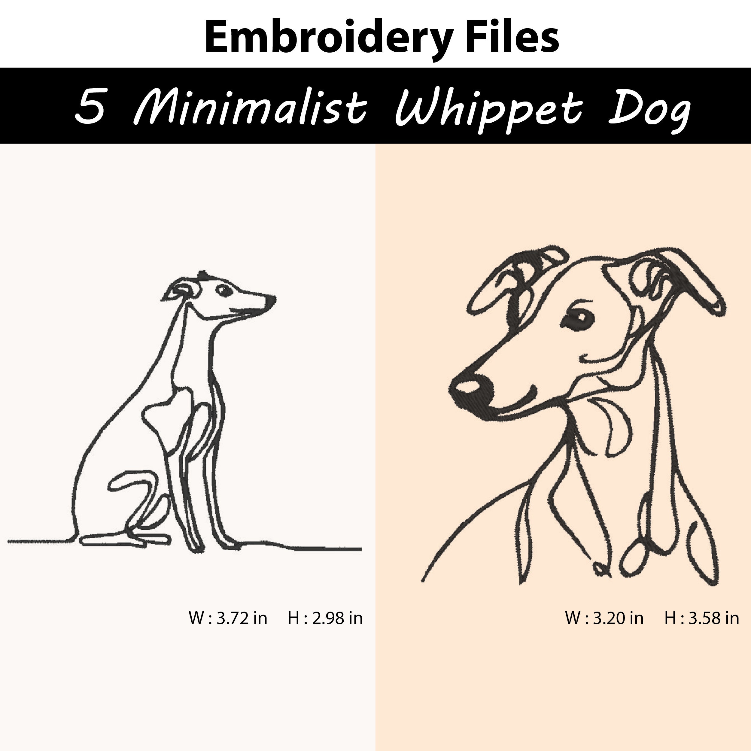 5 Embroidery Design Minimalist Whippet Dog Line Art,dog Breed,pet ...
