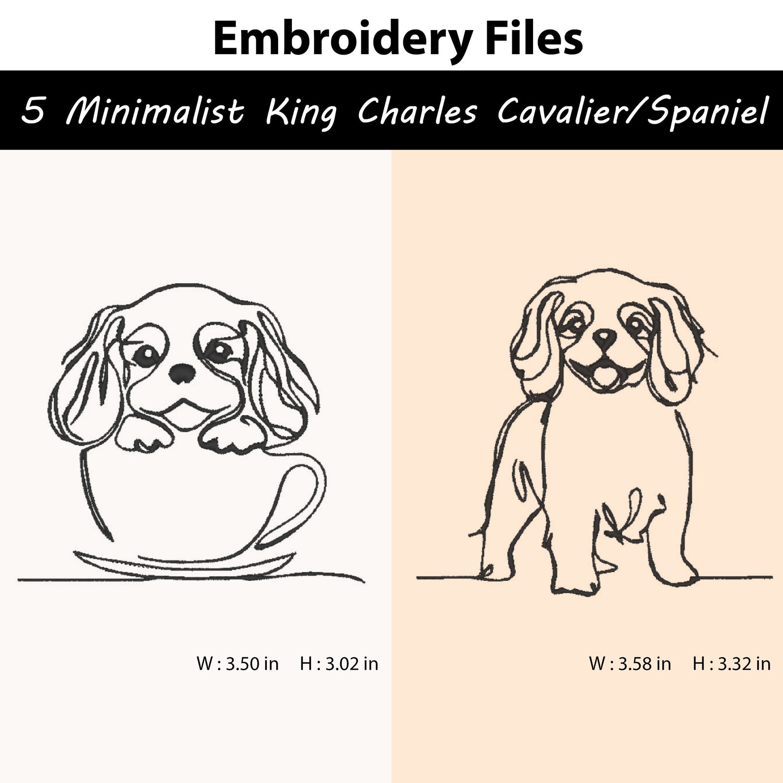 5 Embroidery Design Minimalist King Charles Cavalier-spaniel Line Art ...