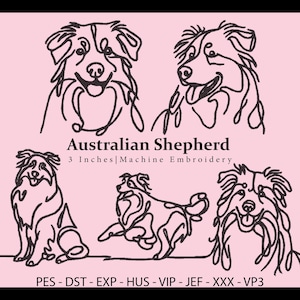 3x3 Inches | 5 Embroidery Design Minimalist Australian Shepherd Line ...