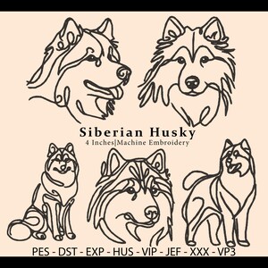 5 Embroidery Design Minimalist Siberian Husky Line Art,dog Breed,pet ...