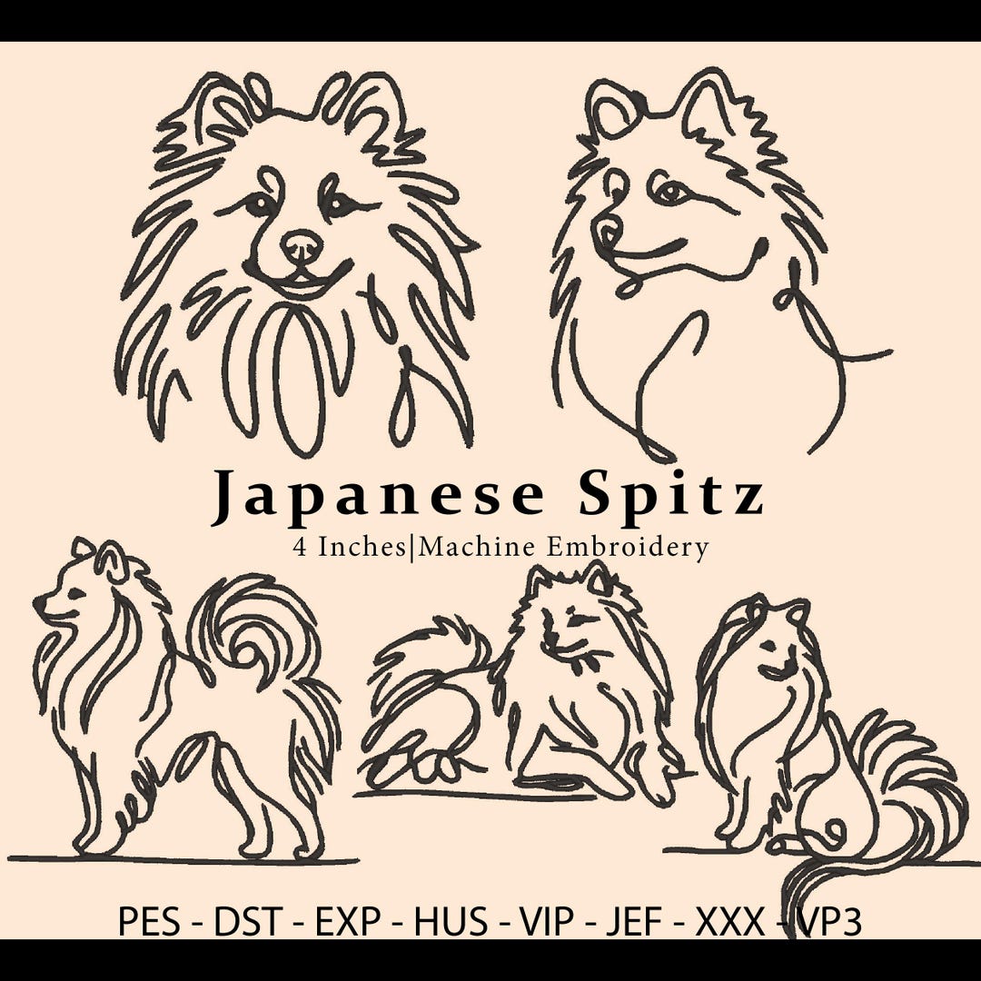 5 Embroidery Design Minimalist Japanese Spitz Dog Line Art,dog Breed ...