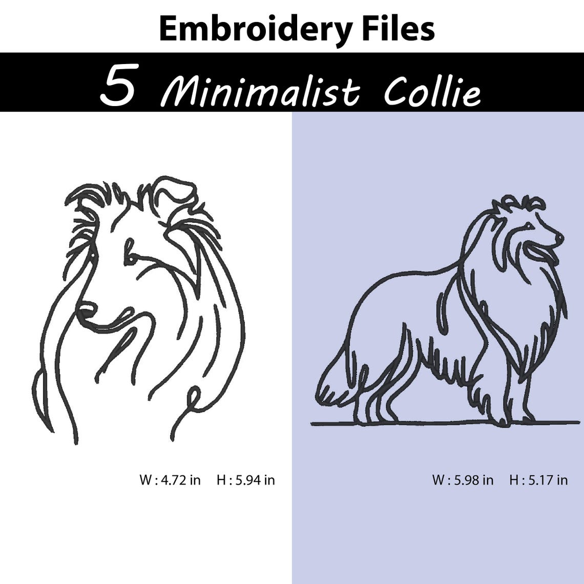 6x6 Inches | 5 Embroidery Design Minimalist Collie Line Art,dog Breed ...