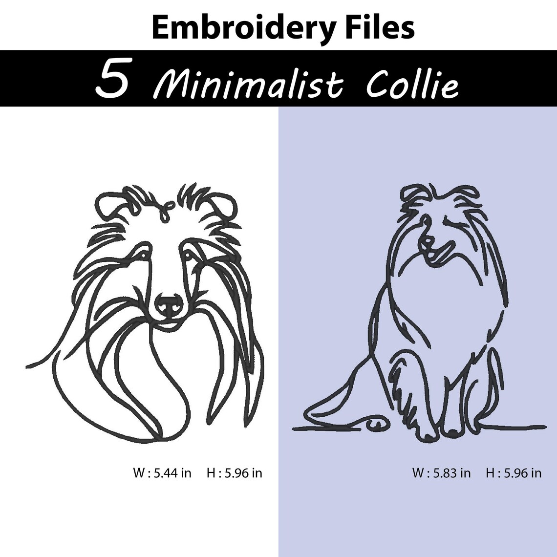 6x6 Inches | 5 Embroidery Design Minimalist Collie Line Art,dog Breed ...