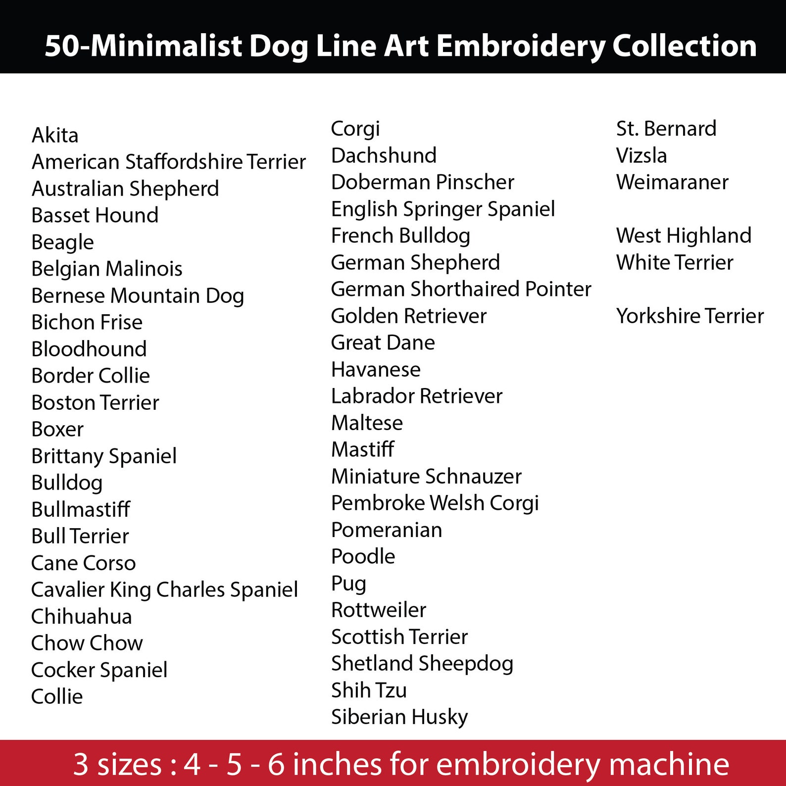 Bundle 3 Sizes 50 Embroidery Design Minimalist Dog Line Art,dog Breed ...