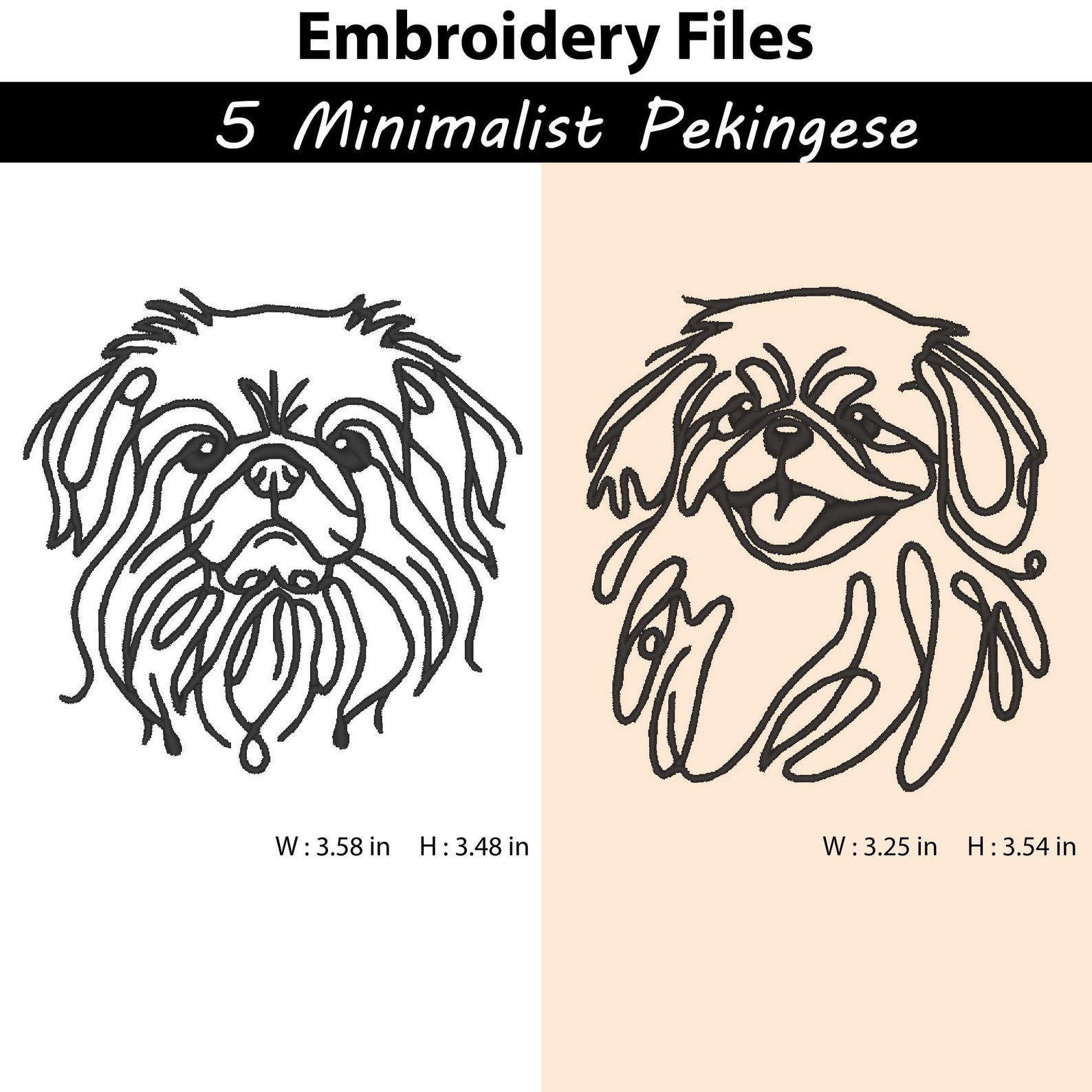 5 Embroidery Design Minimalist Pekingese Line Art,dog Breed,pet ...