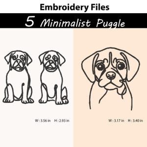 5 Embroidery Design Minimalist Puggle Dog Line Art,dog Breed,pet ...