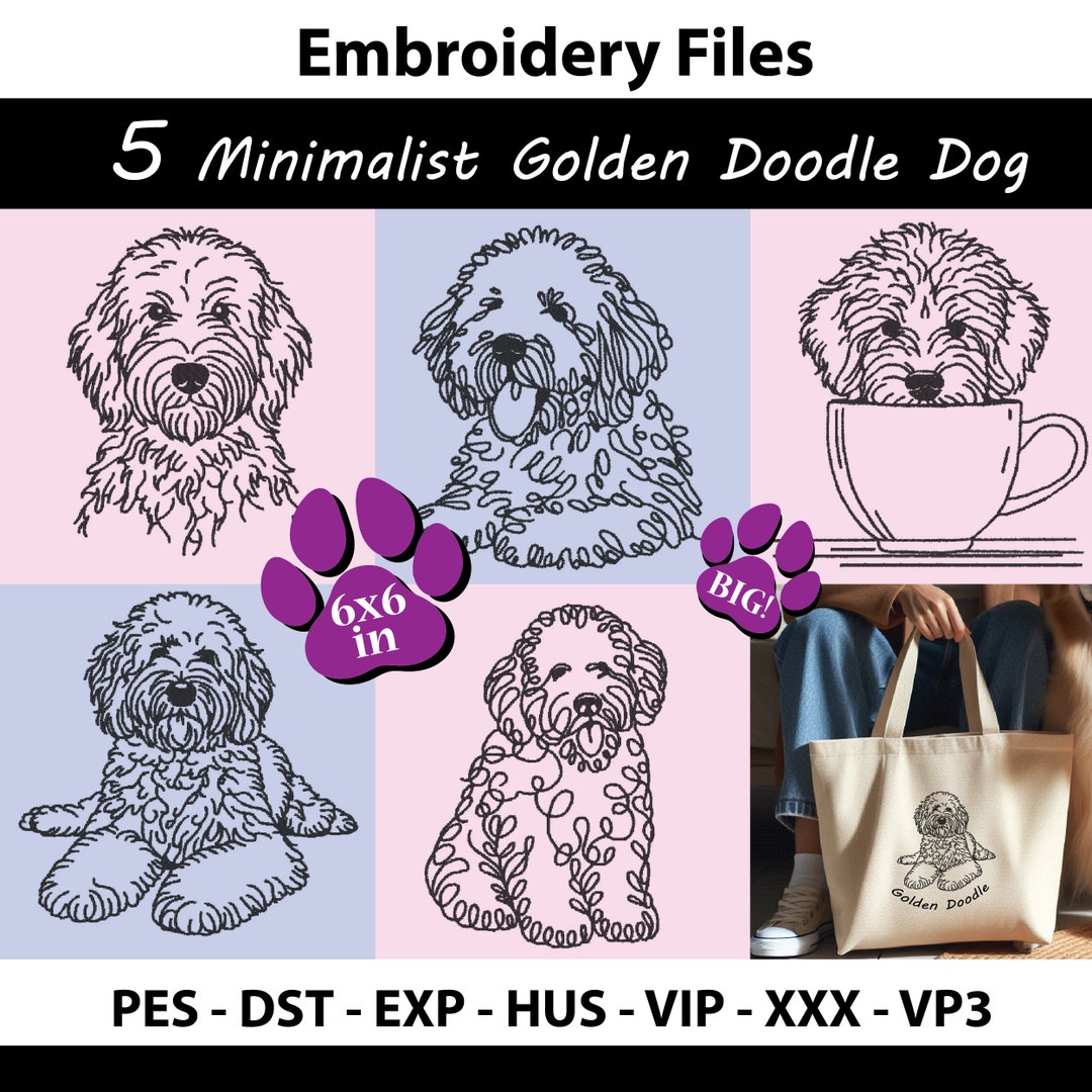 6x6 Inches 5 Embroidery Design Minimalist Goldendoodle Line Art,dog ...