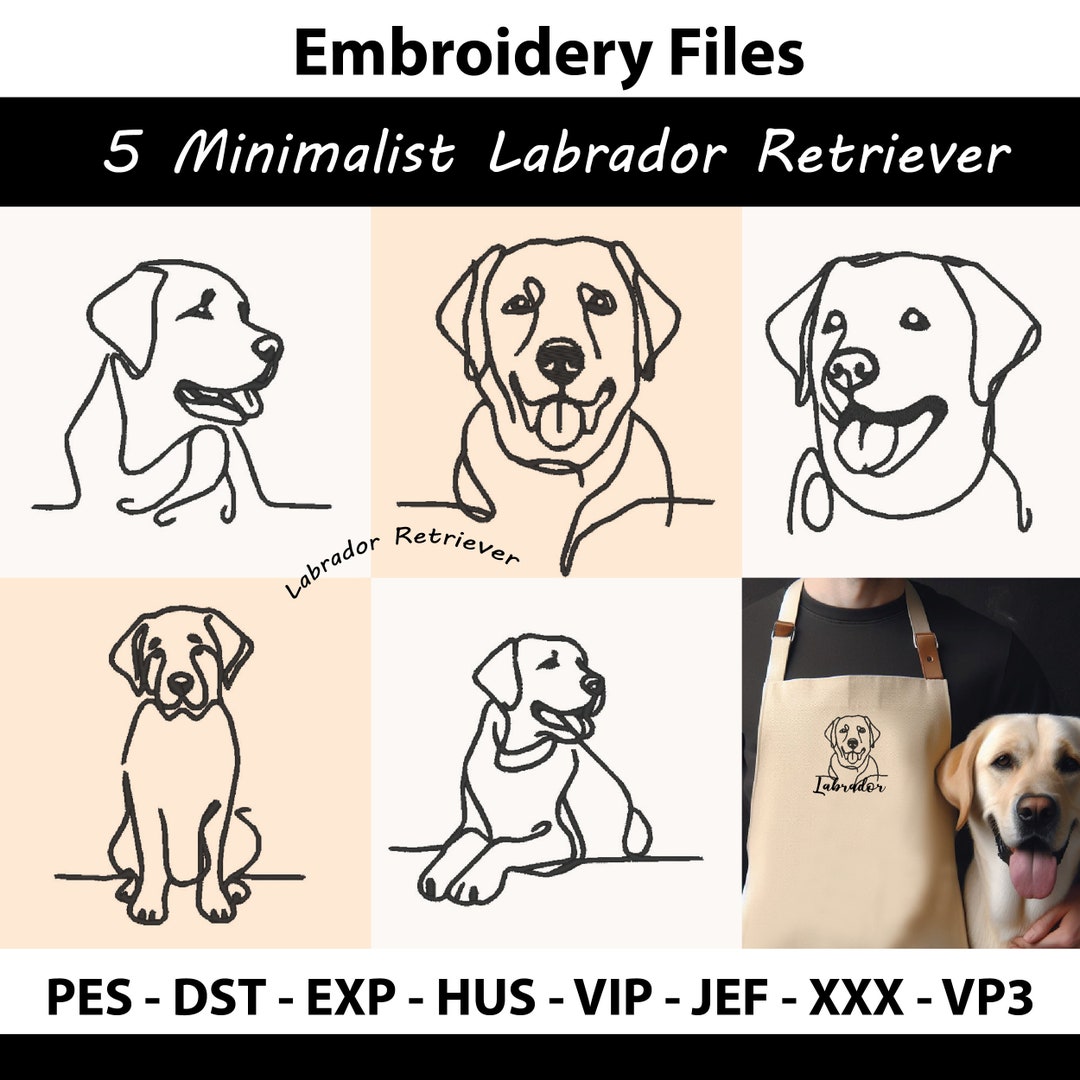 5 Embroidery Design Minimalist Labrador Retriever Line Art,dog Breed ...