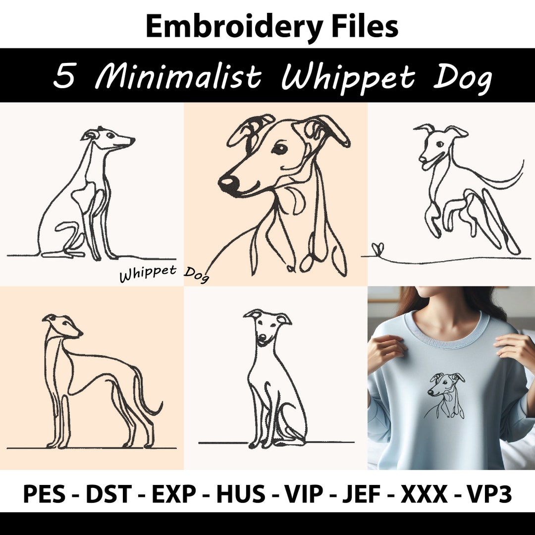 5 Embroidery Design Minimalist Whippet Dog Line Art,dog Breed,pet ...