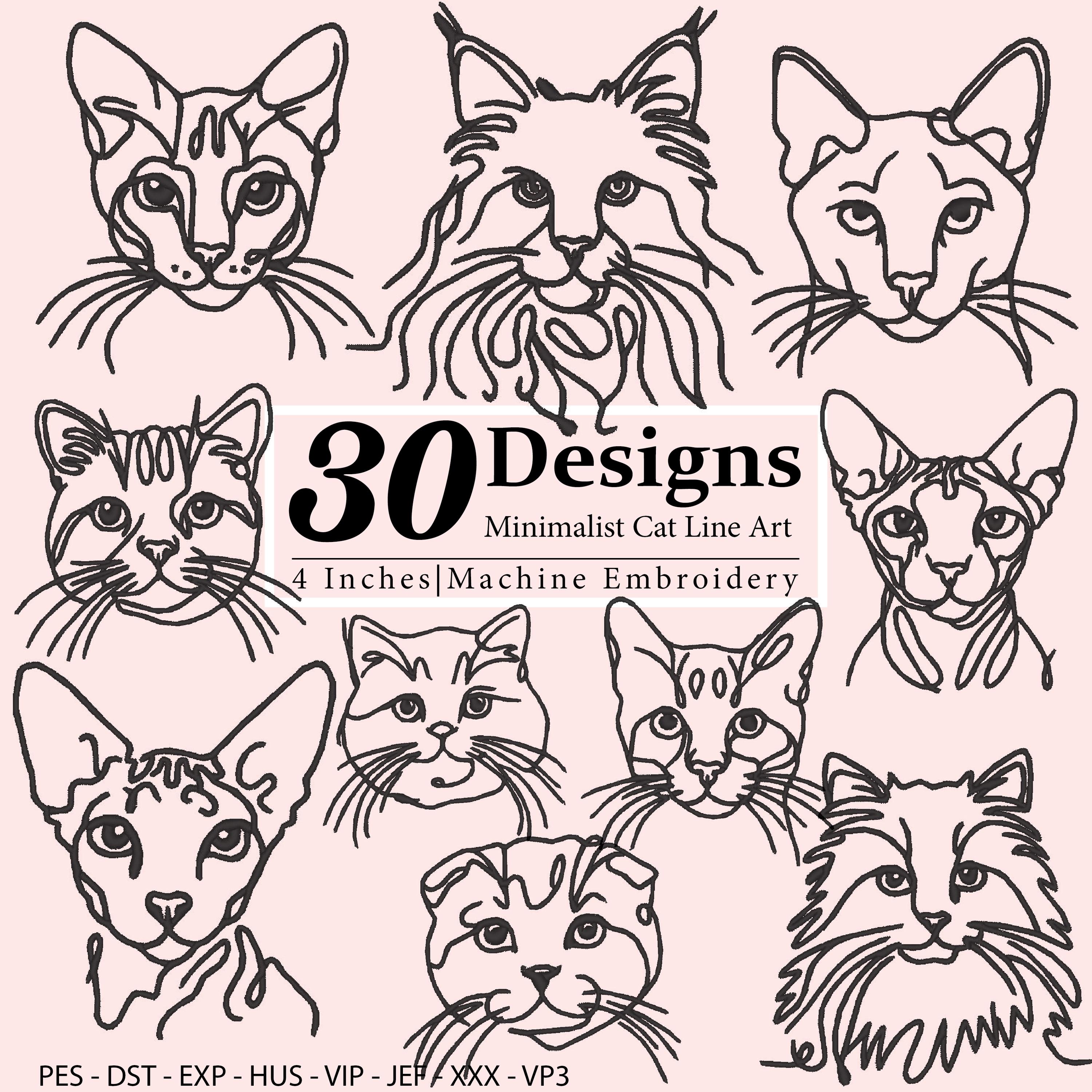 30 Cat Breeds | Minimalist Cat Embroidery Designs,pet Portrait ...