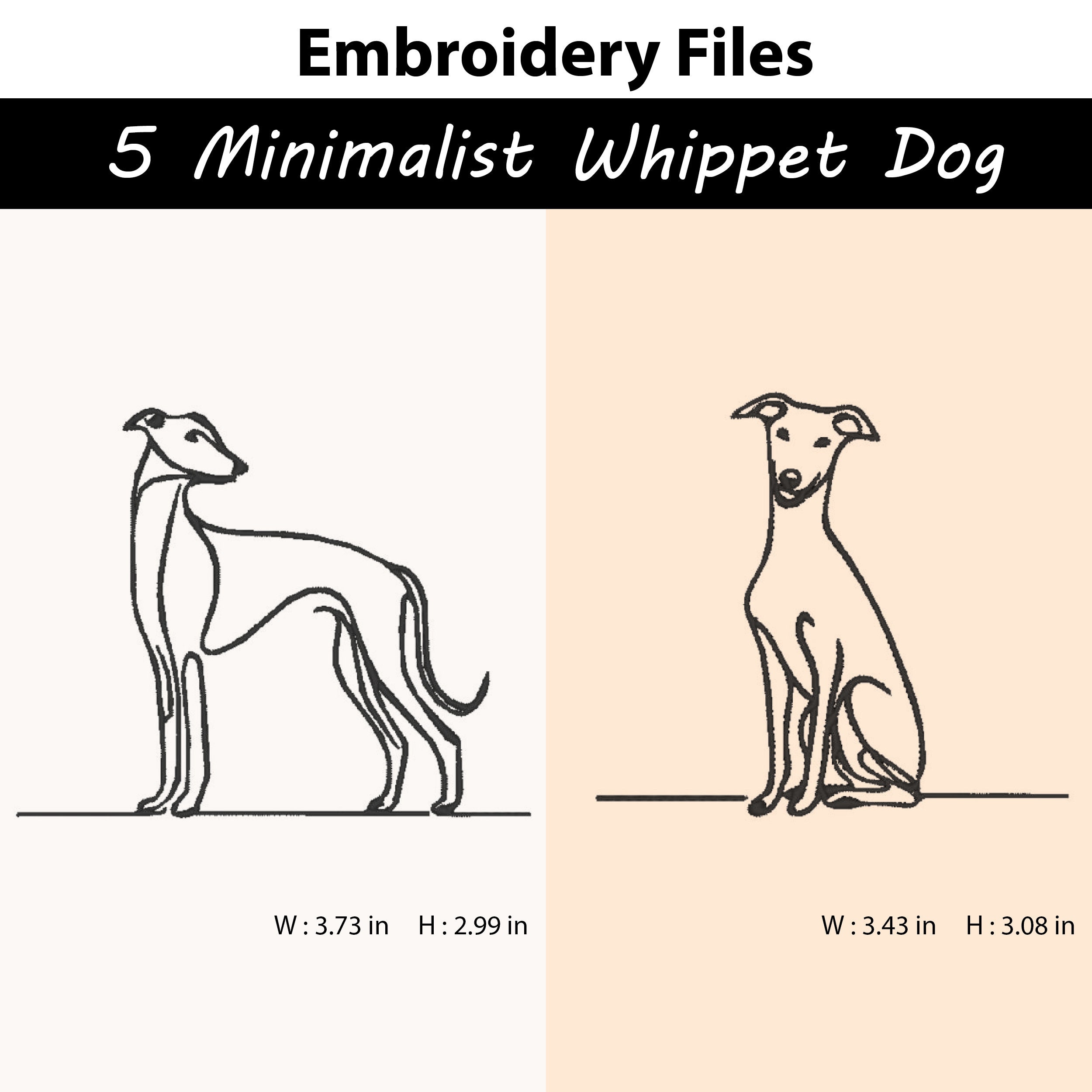 5 Embroidery Design Minimalist Whippet Dog Line Art,dog Breed,pet ...