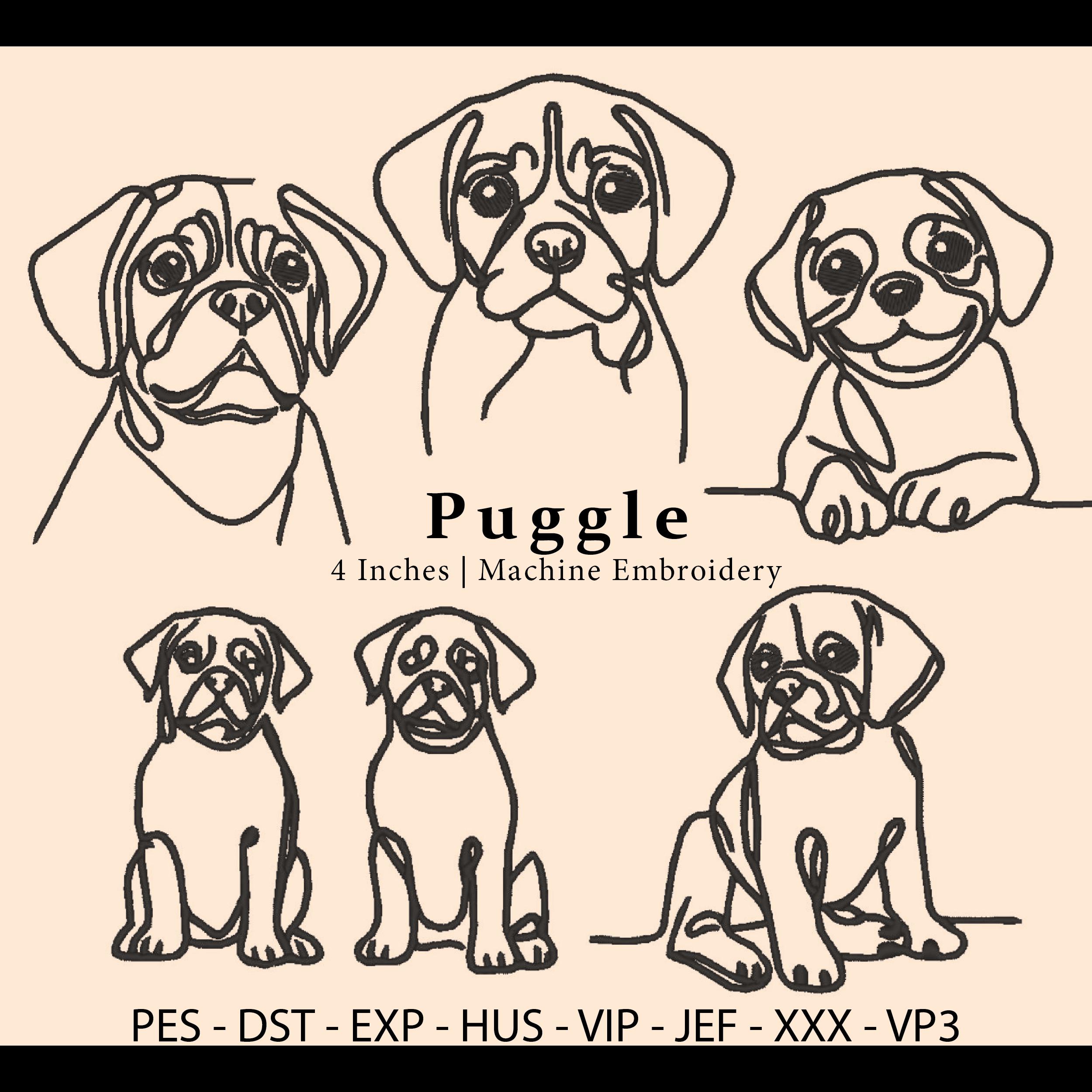 5 Embroidery Design Minimalist Puggle Dog Line Art,dog Breed,pet ...