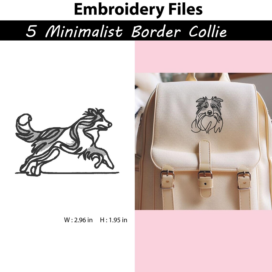 3x3 Inches | 5 Embroidery Design Minimalist Border Collie Line Art,dog ...