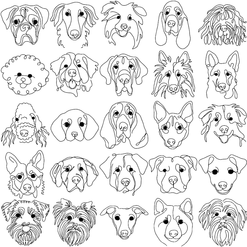 100 Dog Faces | 7 Sizes | Fast & Easy Machine Embroidery Designs Bundle ...