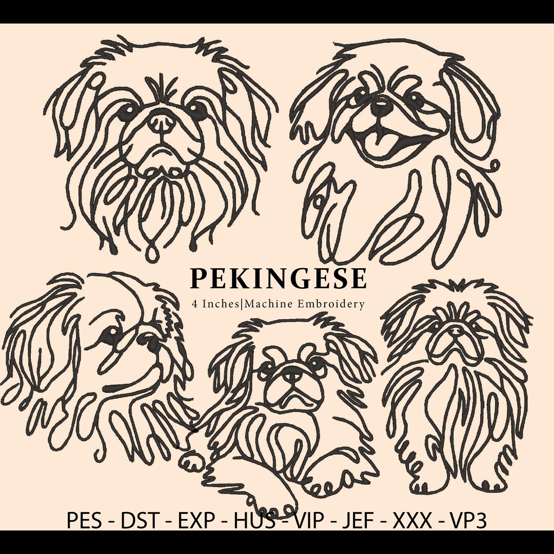5 Embroidery Design Minimalist Pekingese Line Art,dog Breed,pet ...