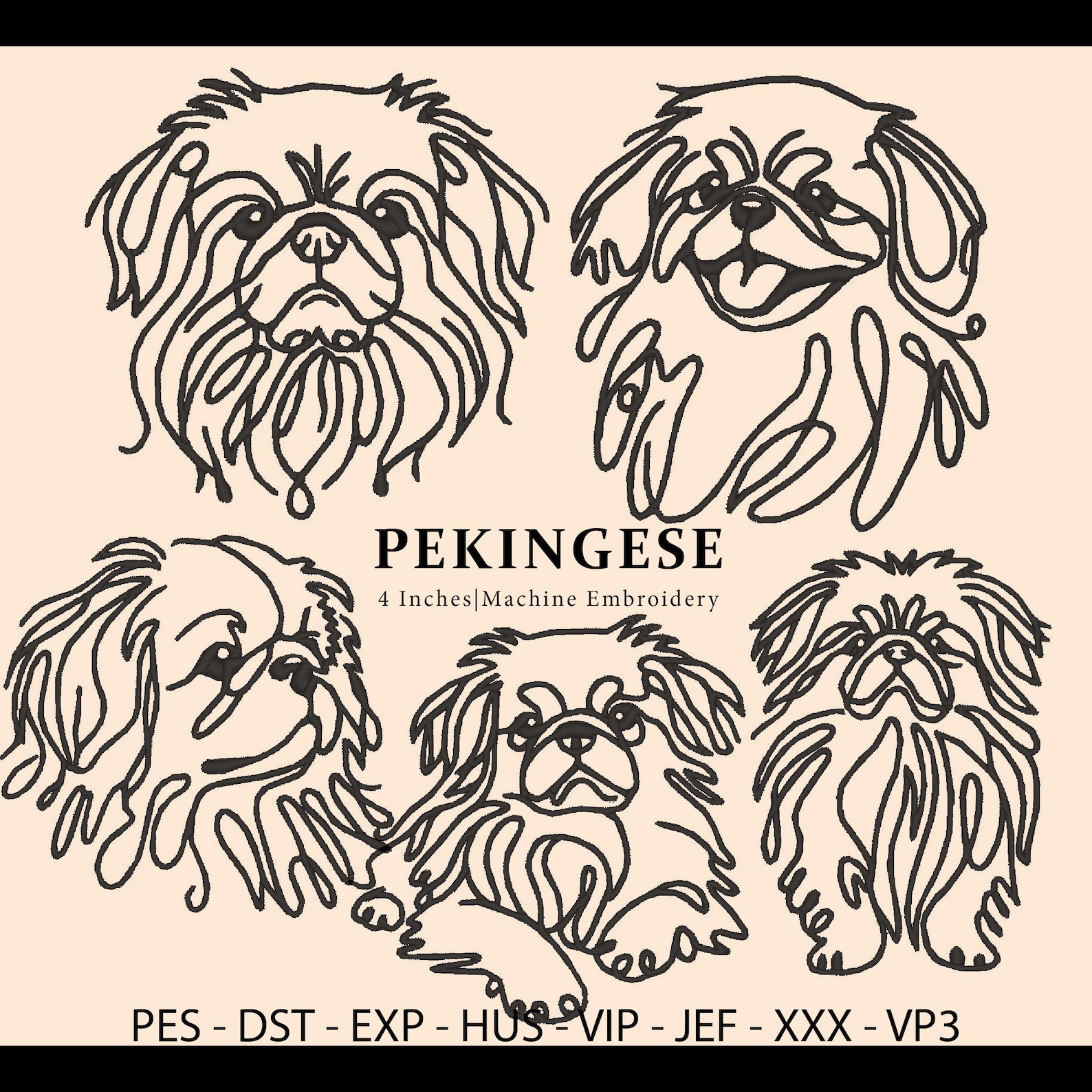 5 Embroidery Design Minimalist Pekingese Line Art,dog Breed,pet ...