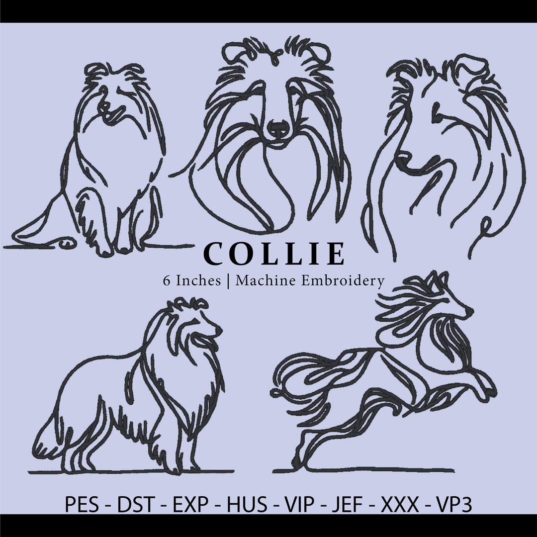 6x6 Inches | 5 Embroidery Design Minimalist Collie Line Art,dog Breed ...