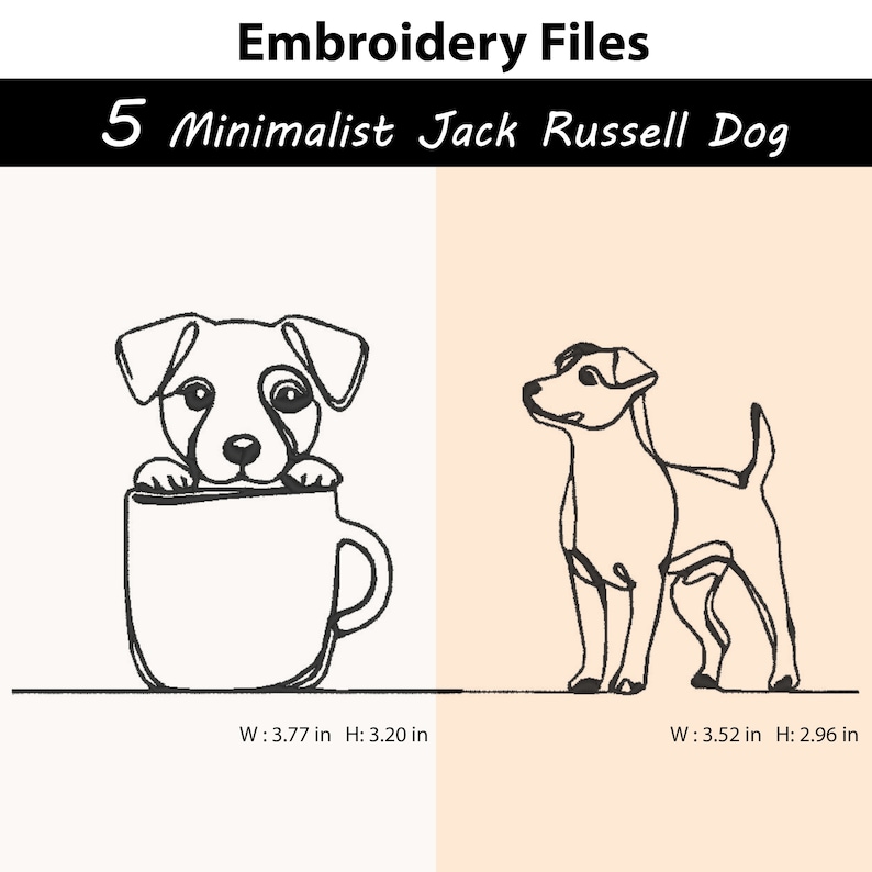 5 Embroidery Design Minimalist Jack Russell Terrier Dog Line Art,dog ...